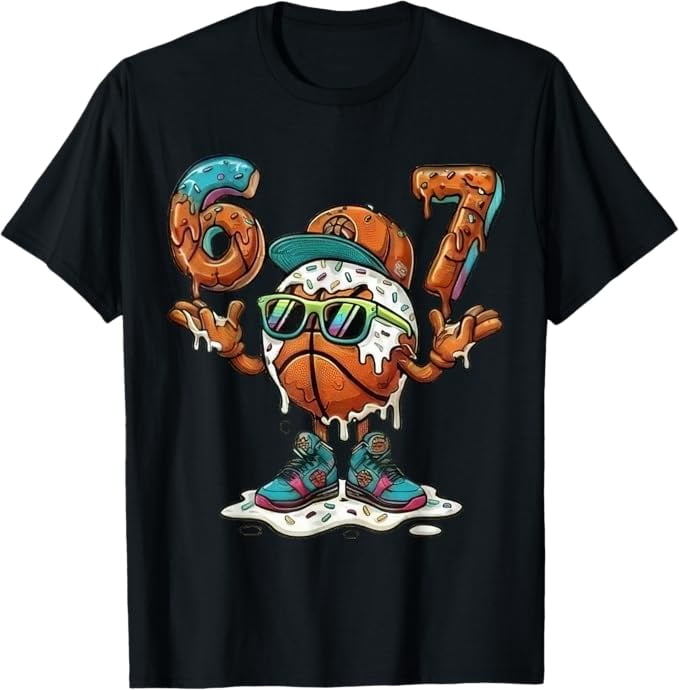 Funny 6 7 Six Seven 67 Basketball T-Shirt with Cartoon Character ...