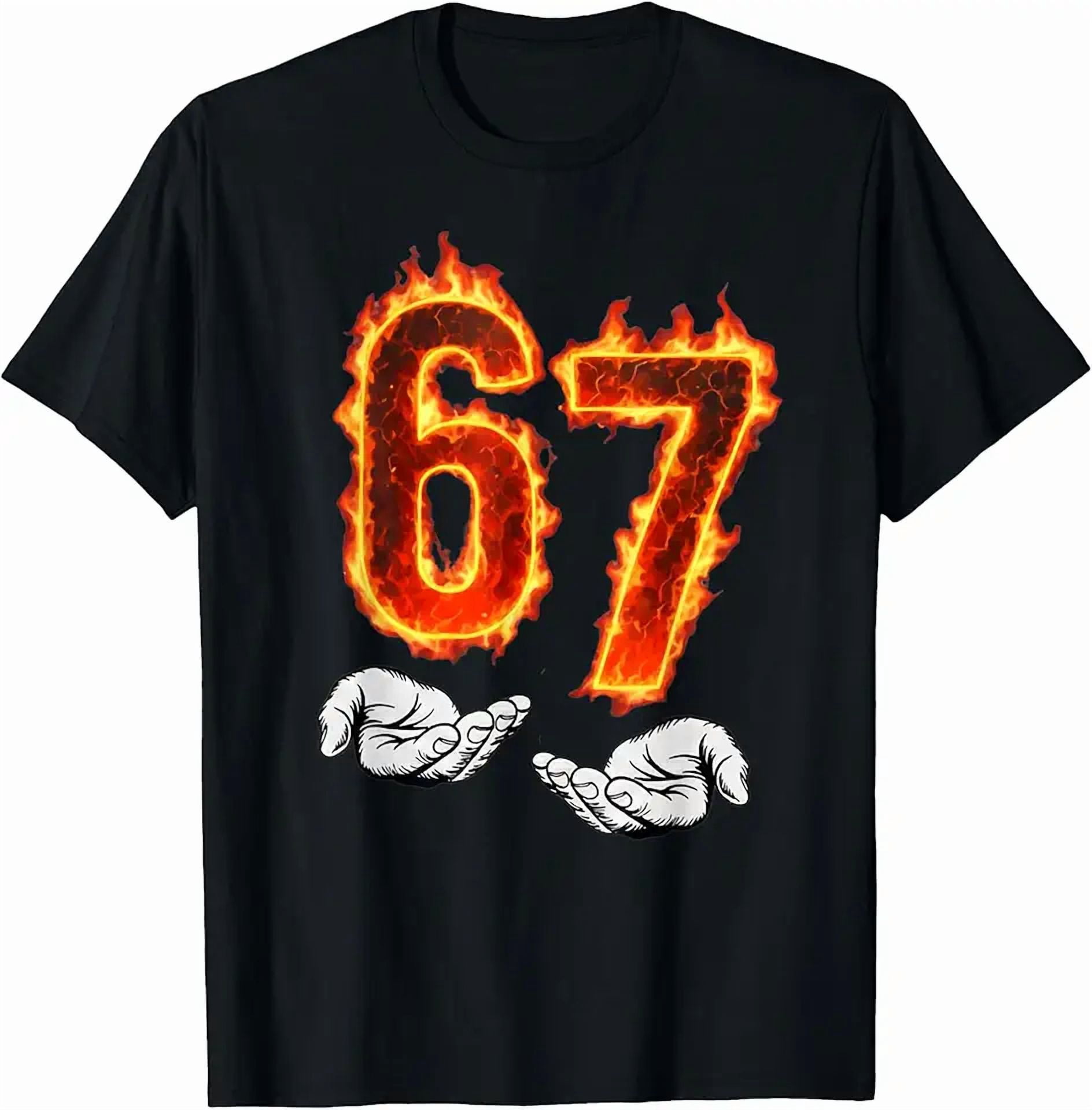Funny 67 Burning Number Hands Meme Unisex Short Sleeve Graphic Tee ...