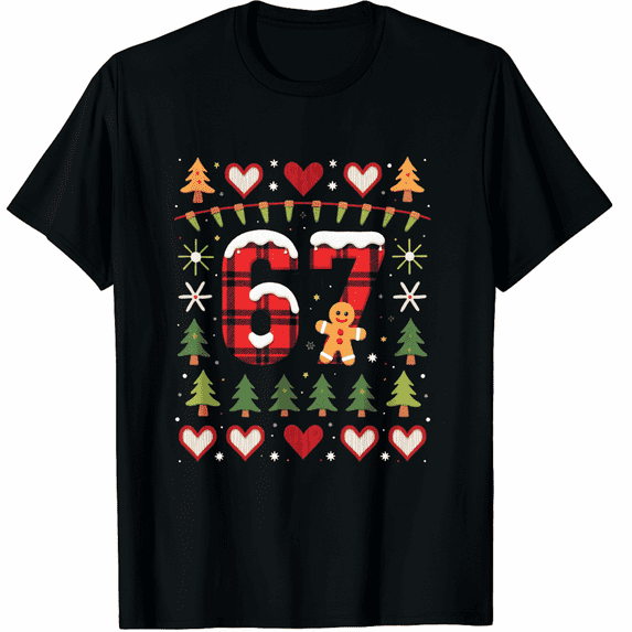 Funny 67 Christmas Pajamas Shirt Six Seven Meme Brainrot T-Shirt (Men's ...