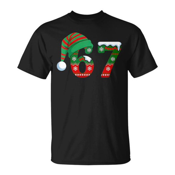 Funny 67 Christmas Six Seven Meme Brainrot Santa Hat Holiday Unisex T ...