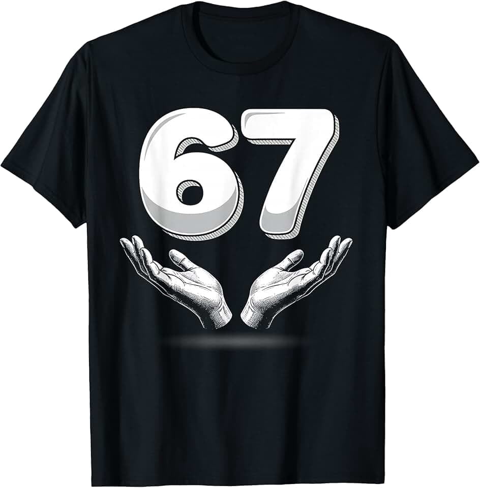 Funny 67 Hands Meme Slang Number Graphic Unisex Short Sleeve Casual Tee ...
