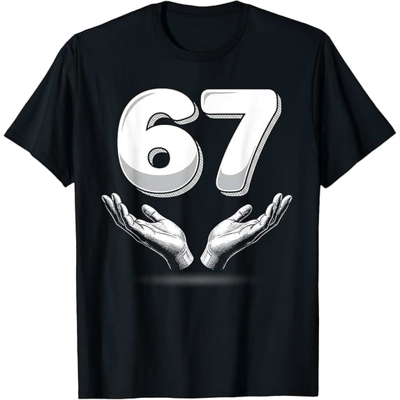 Funny 67 Hands Meme Slang Number Graphic Unisex Short Sleeve Casual Tee ...