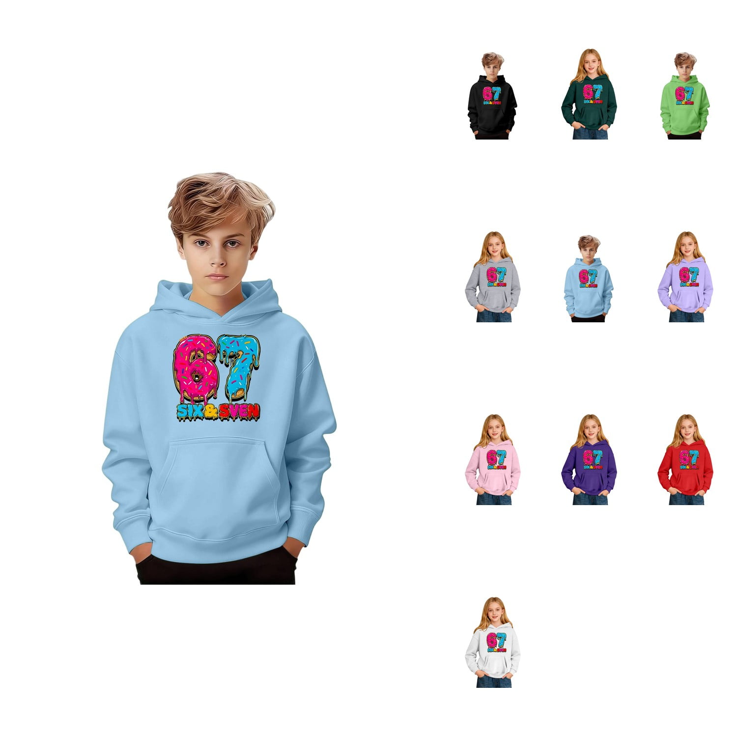 Funny 67 Meme Graphic Print Hooded Sweatshirt for Kids, Casual Long ...