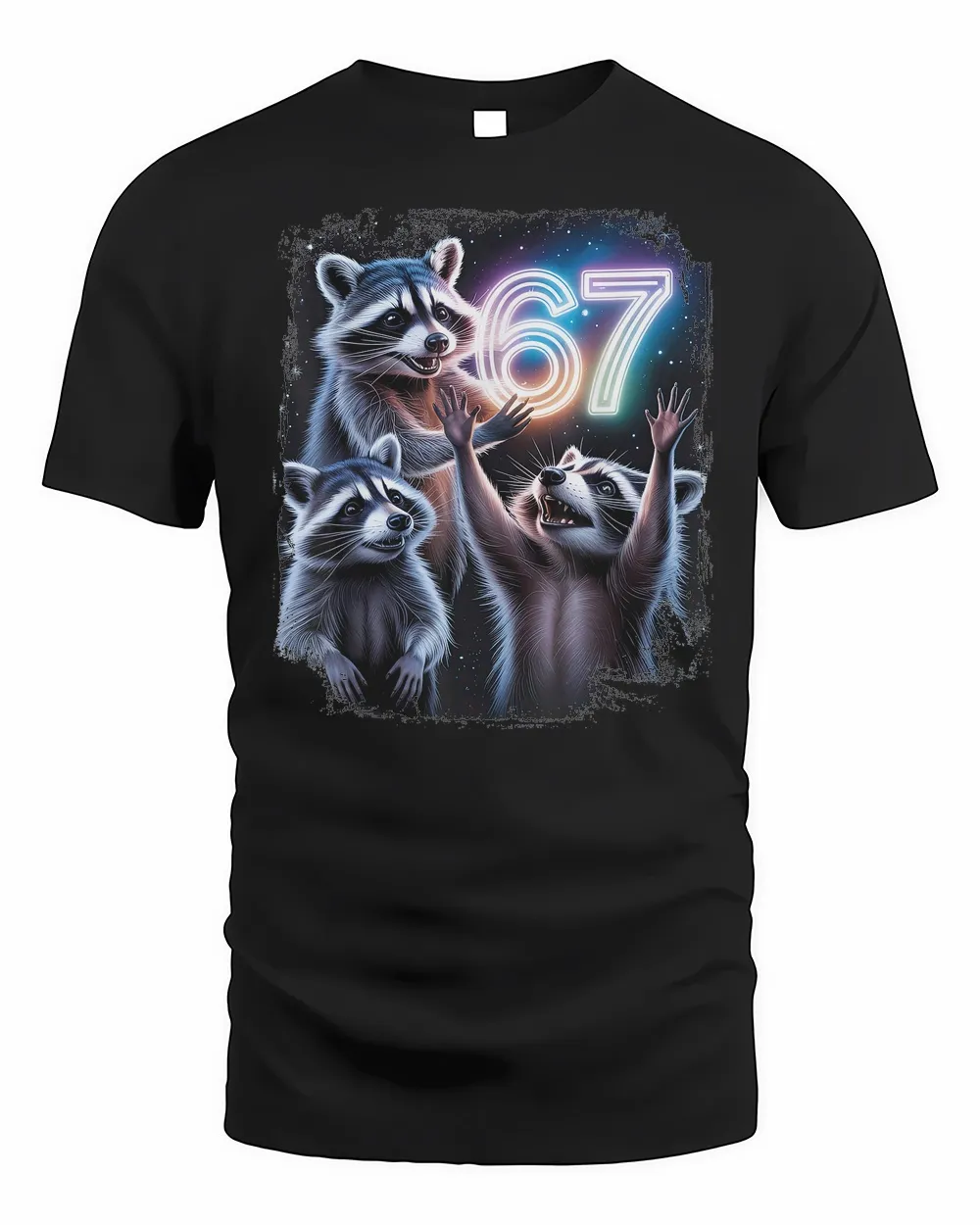 Funny 67 Meme Racoons Worshipping The Moon Six Seven Meme Shirt ...