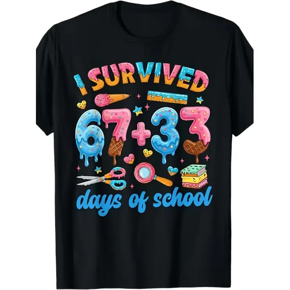 Funny 67 Plus 33 Survived 100 Days of School Math Unisex Short Sleeve ...