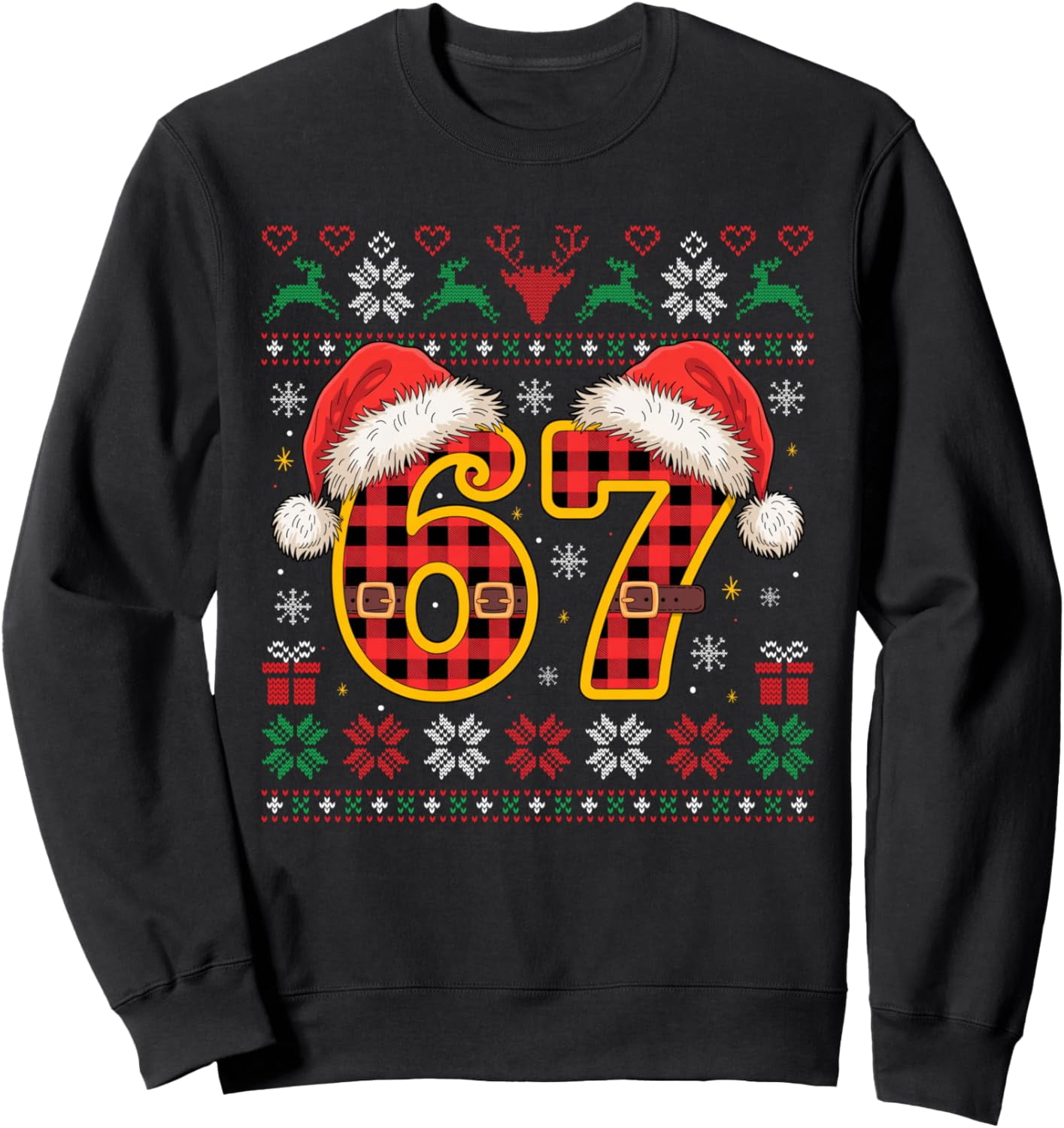 Funny 67 Six Seven Meme Santa Hat Christmas Ugly Sweater Sweatshirt ...