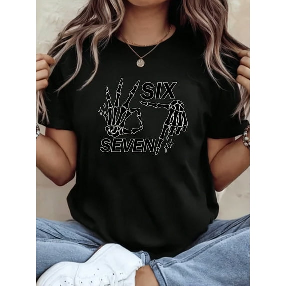 Funny 67 Skeleton Hand Graphic Unisex Short Sleeve Crew Neck Casual T ...