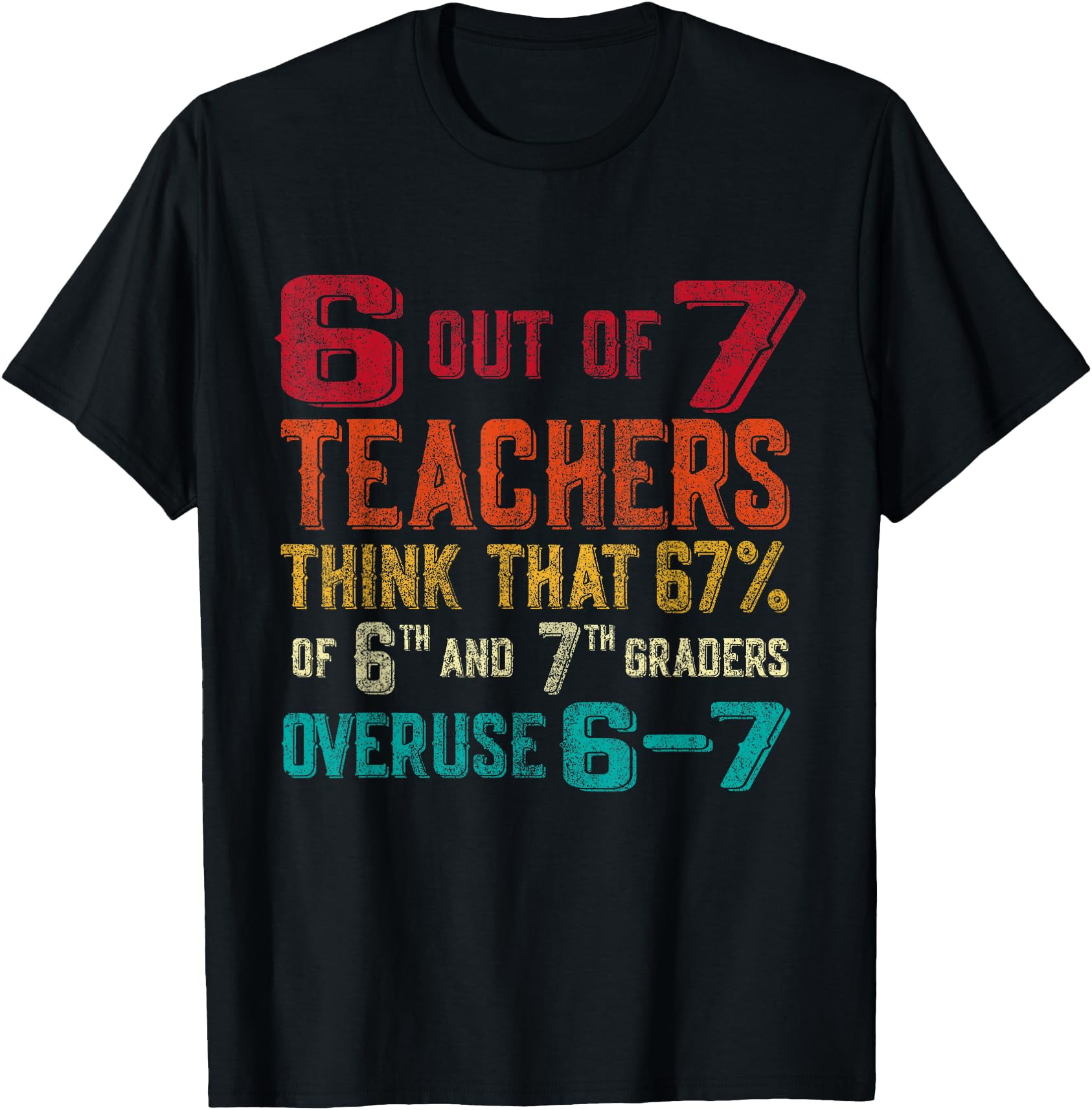 Funny 67 Teacher Middle School Teacher 6 7 Funny Overuse 67 T-Shirt ...