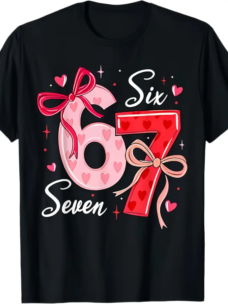Funny 67 Valentine Six Seven Meme Bow Hearts Cute T-Shirt Men | Casual ...