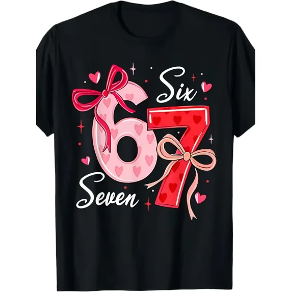 Funny 67 Valentine Six Seven Meme Bow Hearts Cute T-Shirt Men | Casual ...