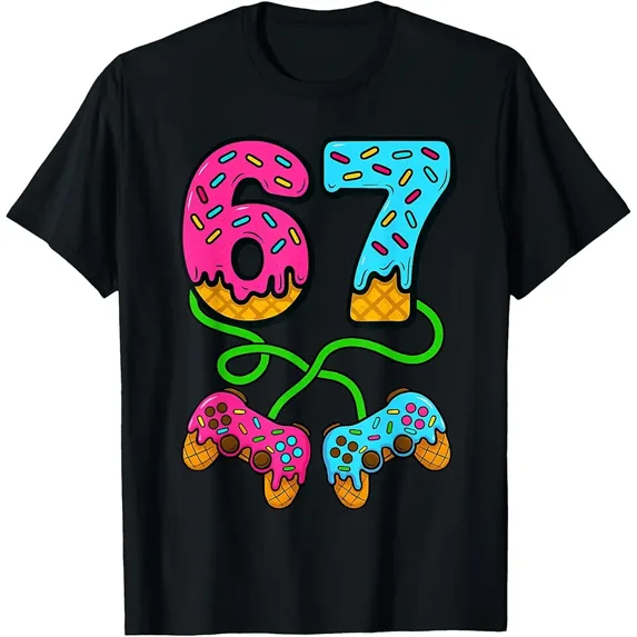 Funny 67th Birthday Ice Cream Gamer Controller Unisex Graphic T-Shirt ...