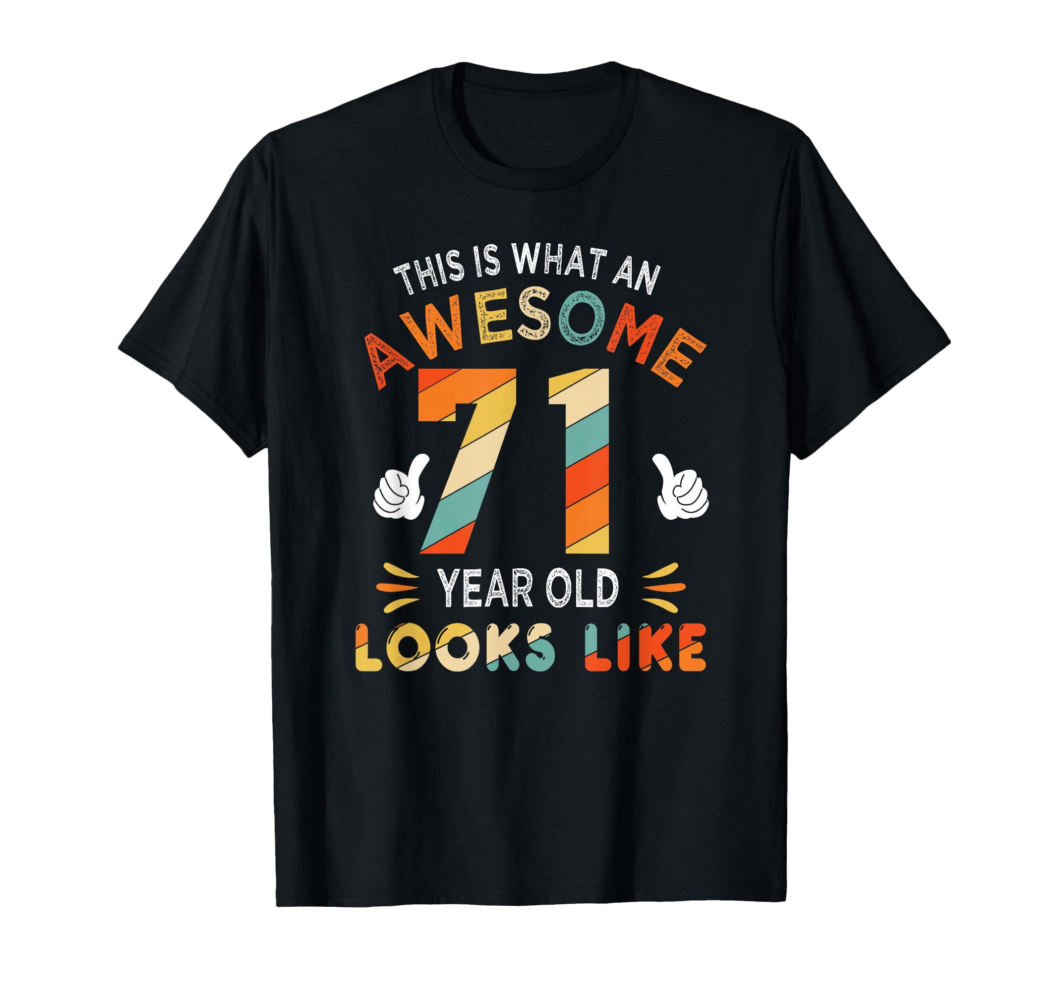 Funny 71st Birthday T-Shirt with Colorful Text and Thumbs Up Graphics ...
