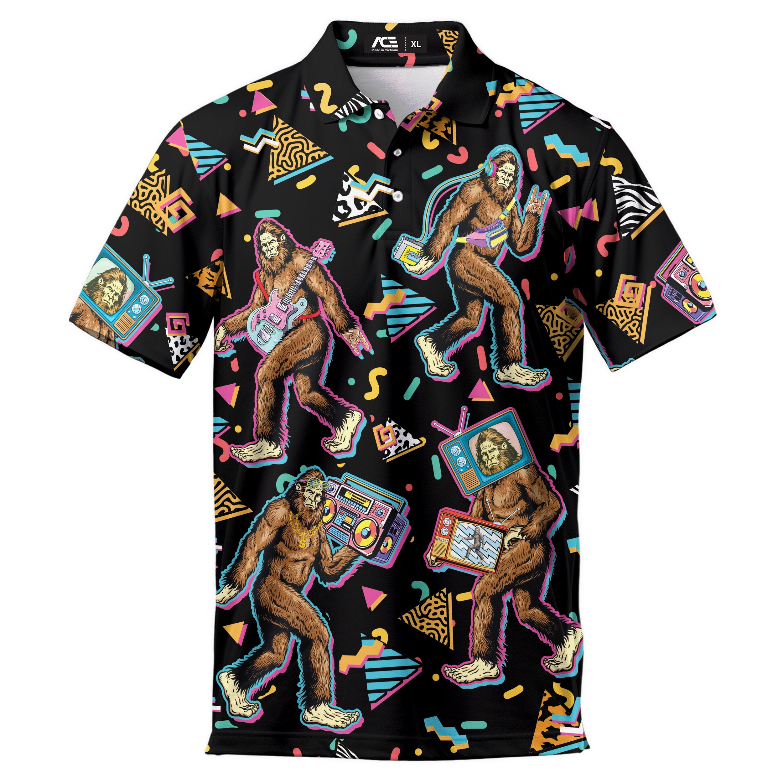 Funny 80s Bigfoot Polo Shirts For Men Sasquatch Bowling Shirt Golf Polos Mens Polo Shirts Short ...