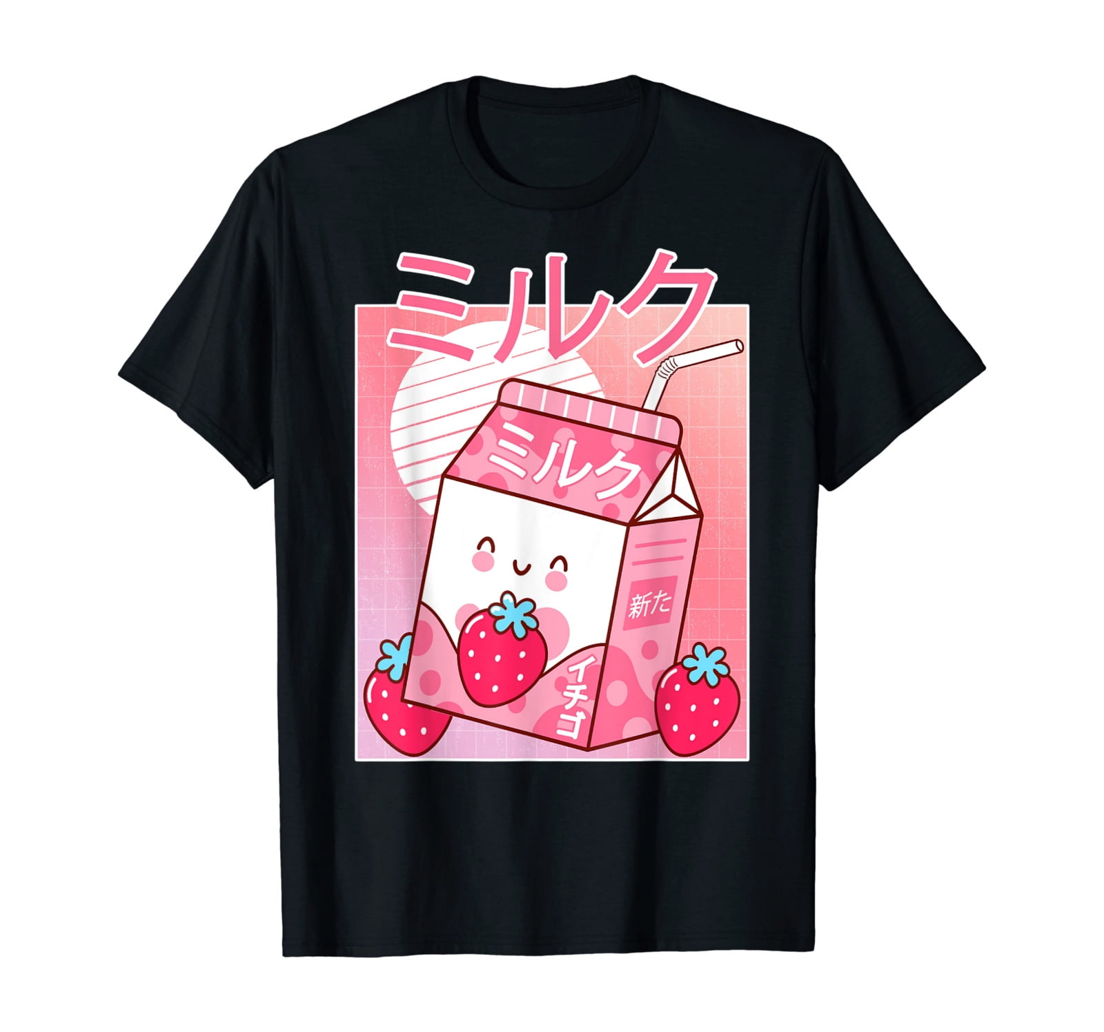 Funny 90s Japanese Kawaii Strawberry Milk Shake Carton Shirt - Walmart.com