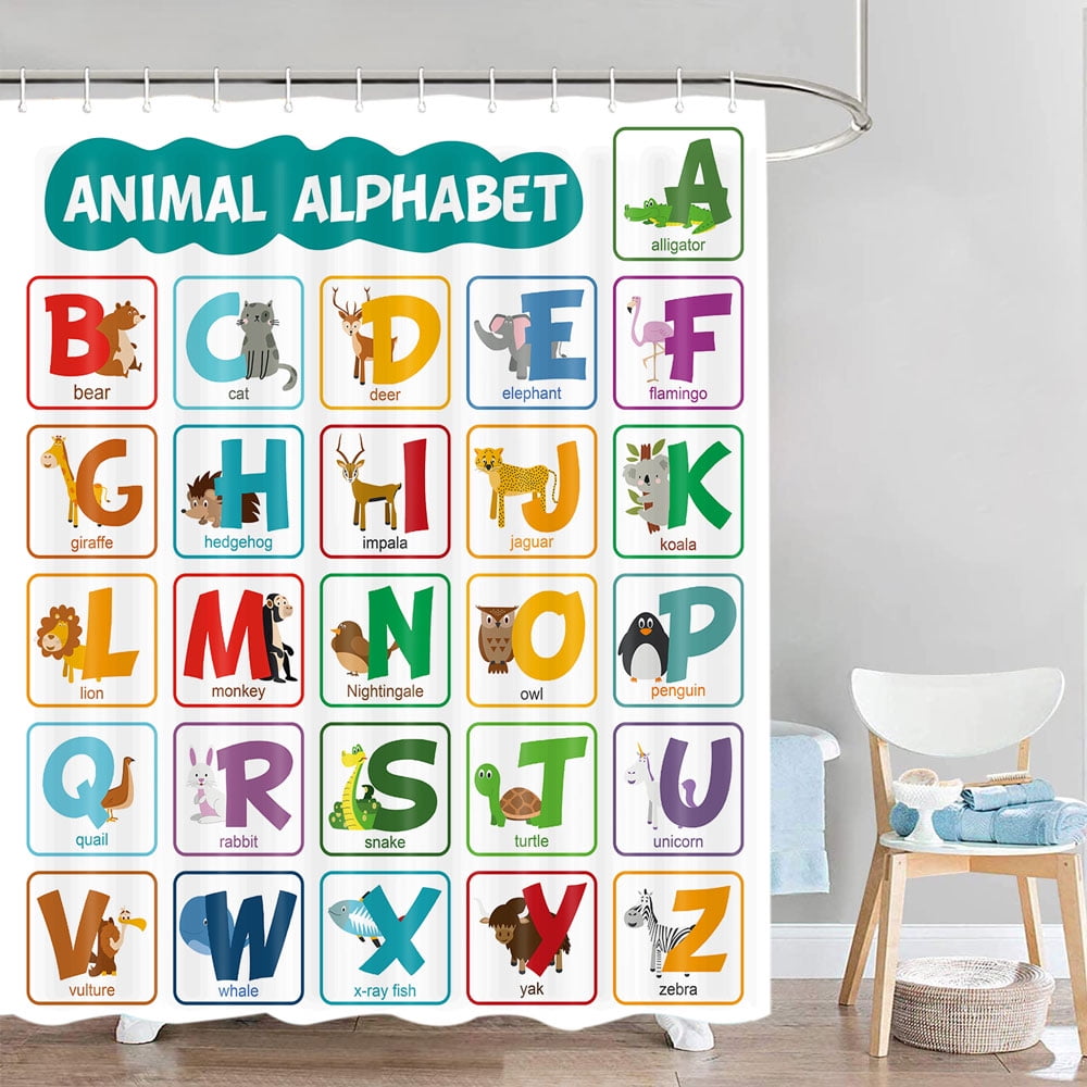 Funny ABC Alphabet Shower Curtain Kids Learning Educational Tool, Cute ...