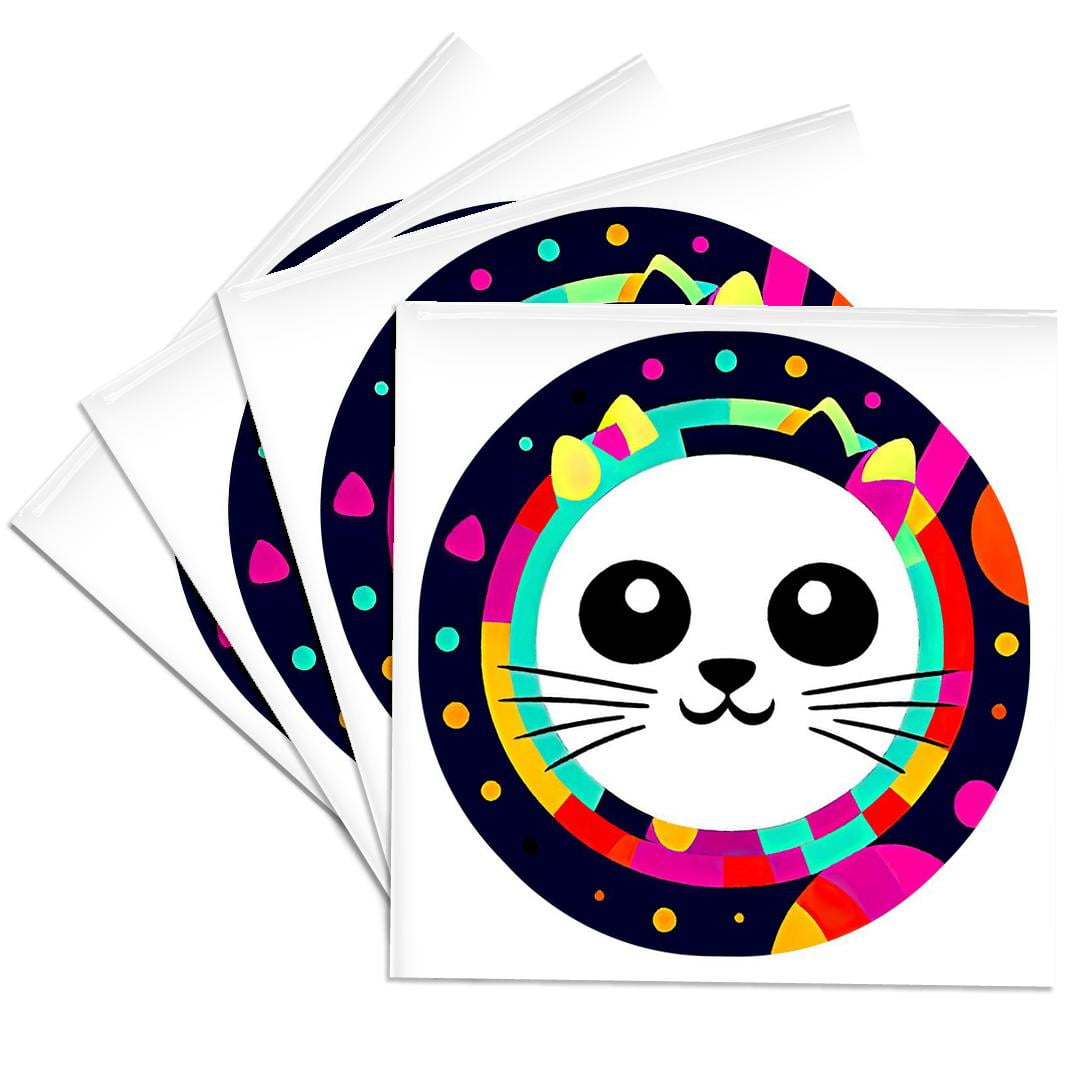 3drose, Funny Abstract Round White Cat Face Inside the Colorful Circle ...