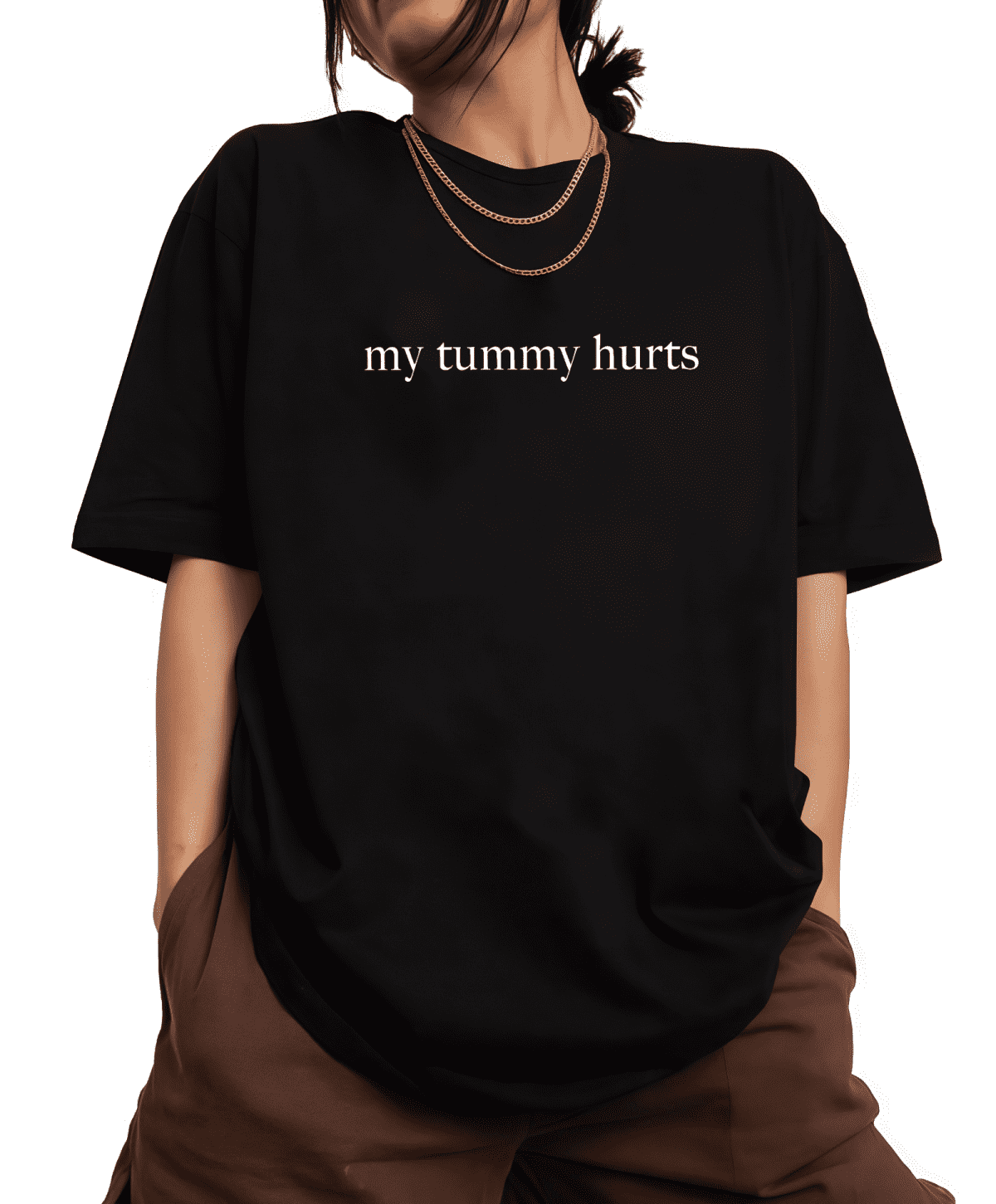 Funny Ailment Graphic Tee,Tops Has "my tummy hurts" Quip Design,Round ...