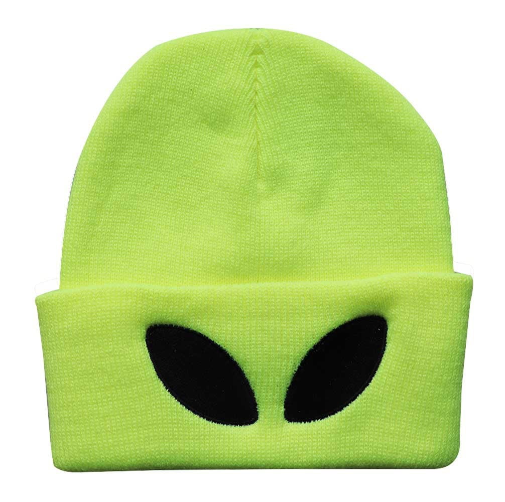 Funny Alien Beanie Hat with Big Eyes - Cuffed Cool Graphic Beanies Knit ...