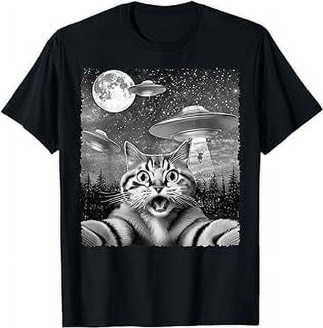 Funny Alien Cat Selfie with UFOs Gift Idea Men Women Kids T-Shirt ...