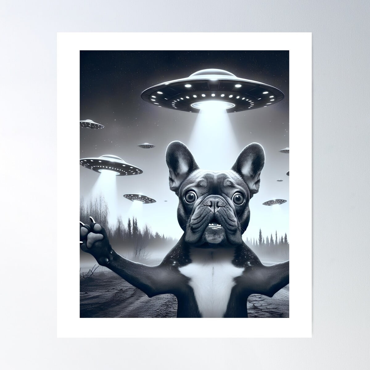 Funny Alien Dog Ufo French Bulldog Selfie With Ufos Poster Wall Art ...