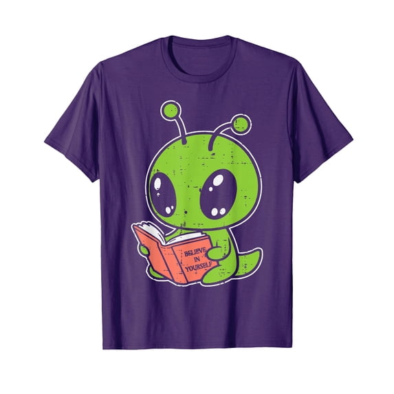 Funny Alien Reading T-Shirt - Believe in Yourself with Cute Design for ...