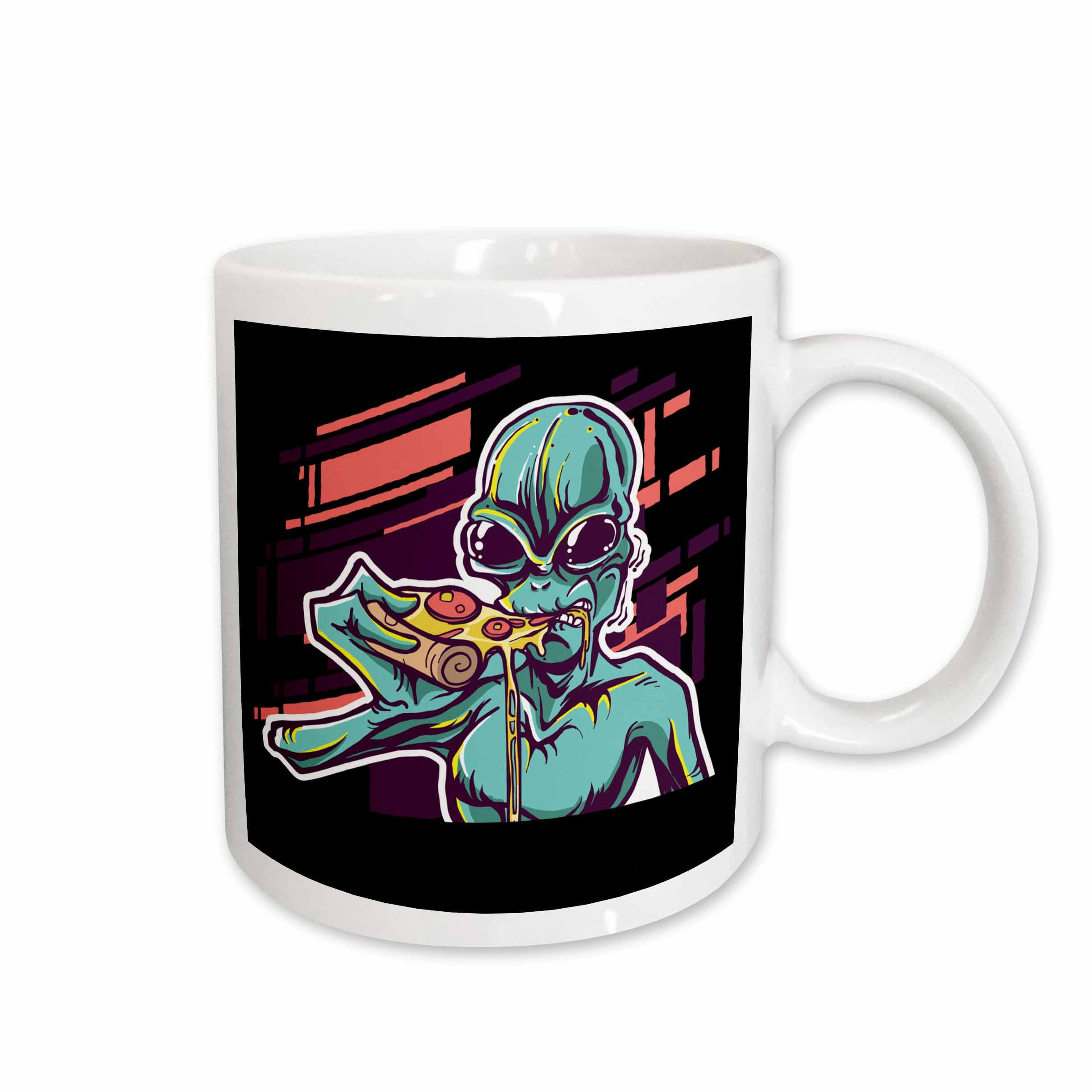 3drose, Funny Alien Ufo Monster Eating Pizza Fast Food, 11oz Mug ...
