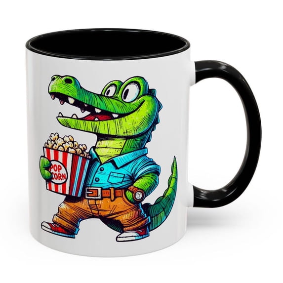 Funny Alligator Mug with Popcorn, Cute C1Artoon Gator Coffee Cup in R ...
