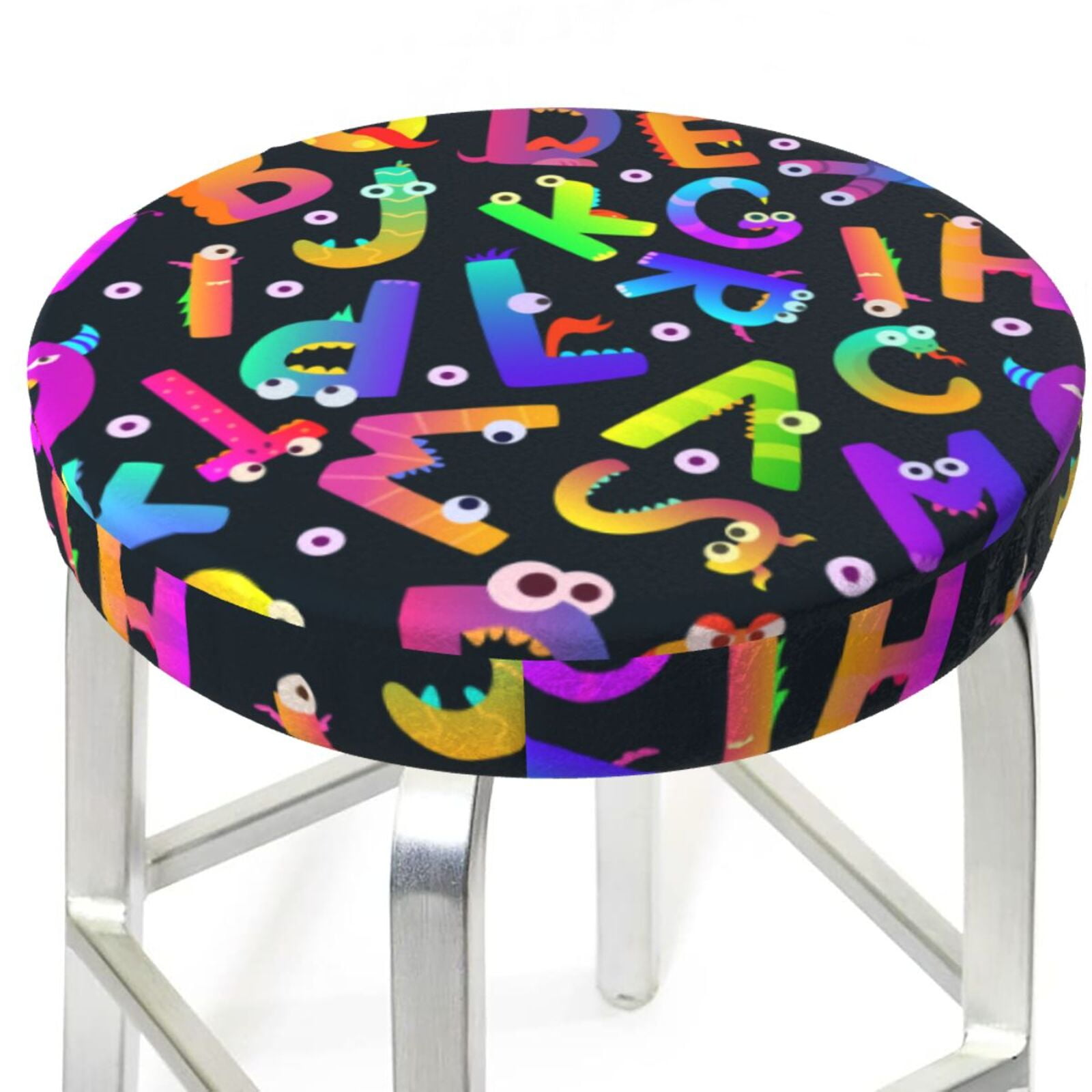 Funny Alphabet Monster Bar Stool Covers Round - Washable Round Seat ...