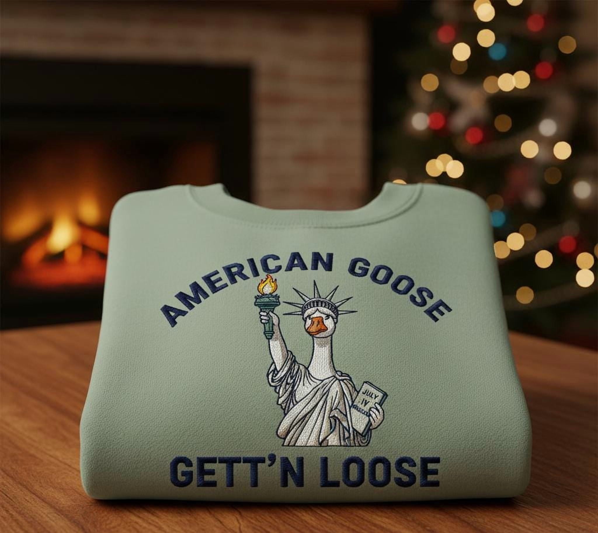 Funny American Goose Embroidered Sweatshirt, Statue of Liberty Parody ...