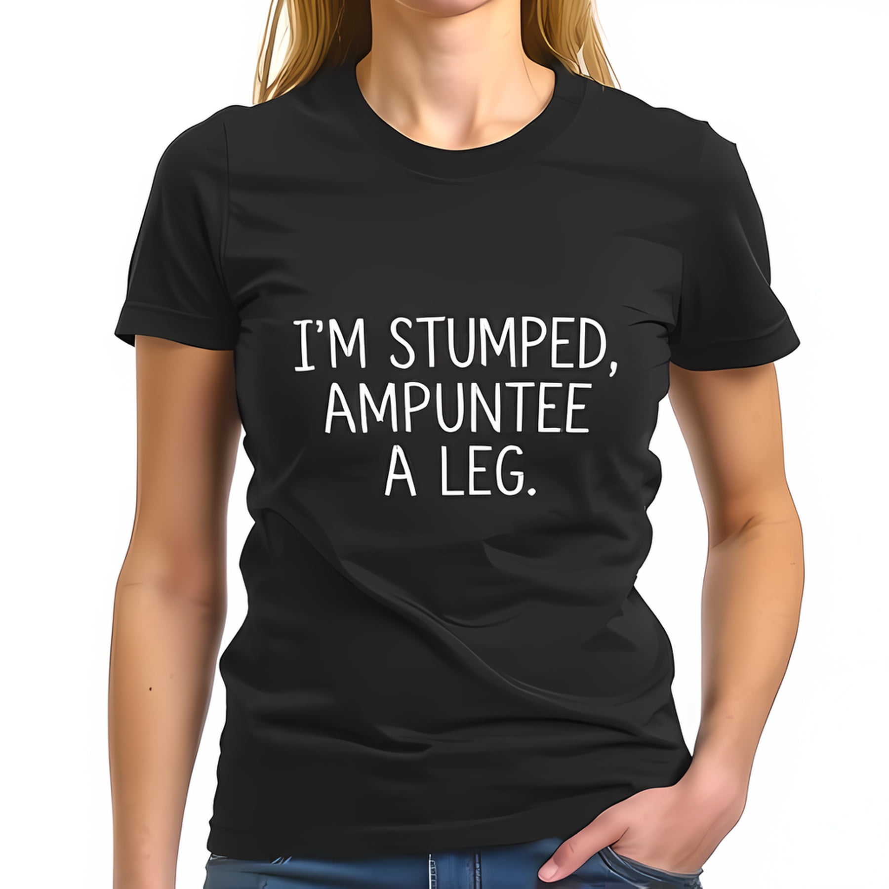 Funny Amputee T-Shirt - "I'M STUMPED AMPUTEE A LEG" - Humorous Wordplay ...