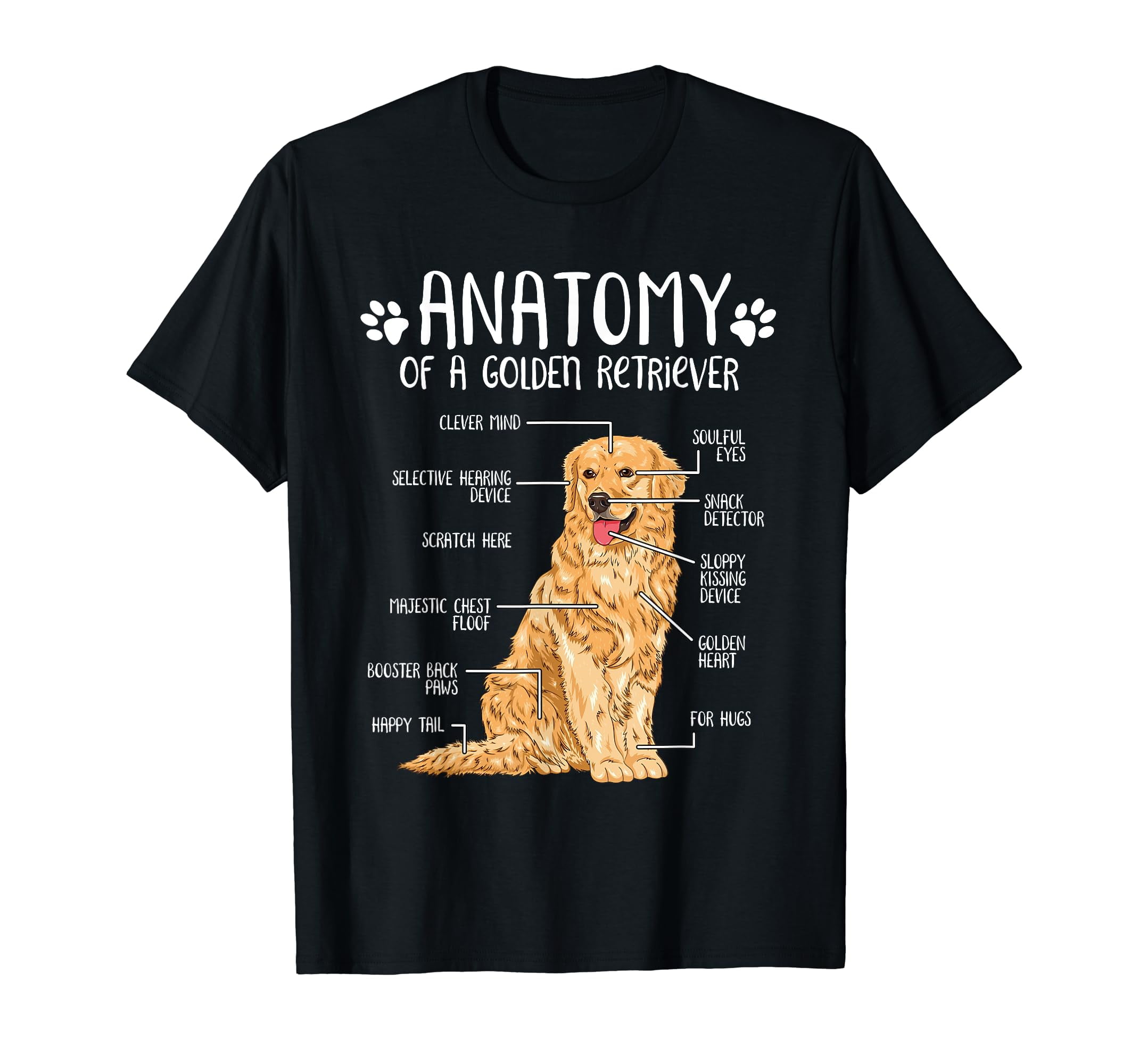 Funny Anatomy Golden Retriever Dog Lover Short Sleeve Black T-Shirt - Walmart.com