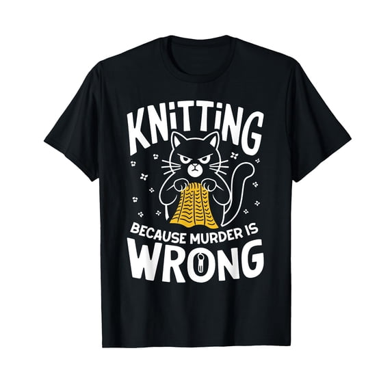 Funny Angry Cartoon Cat Knitting Hobby T-Shirt for Calm Relaxation ...