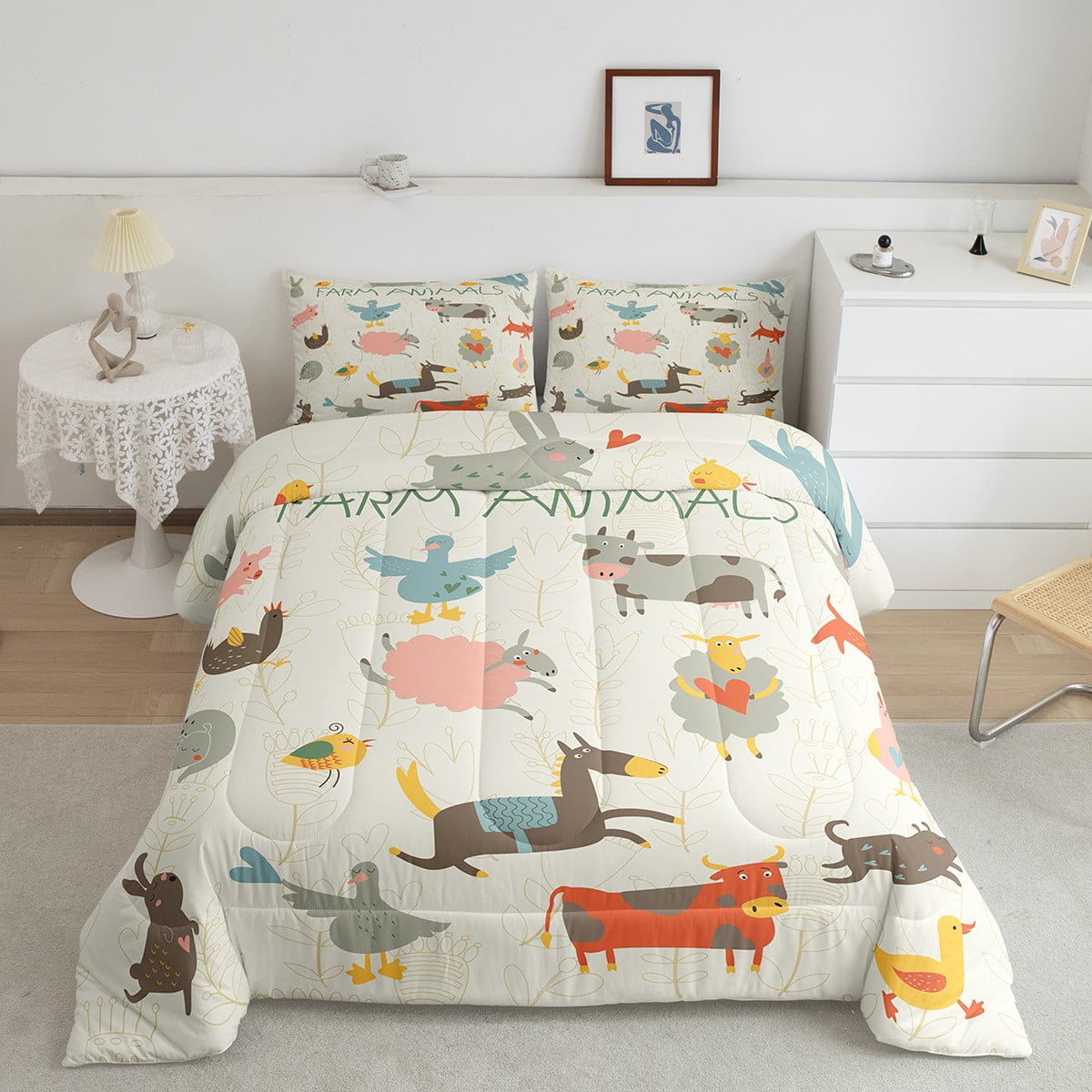 Funny Animal Bedding Set Queen Cute Duck Rabbit Pig Comforter Set, Farm ...