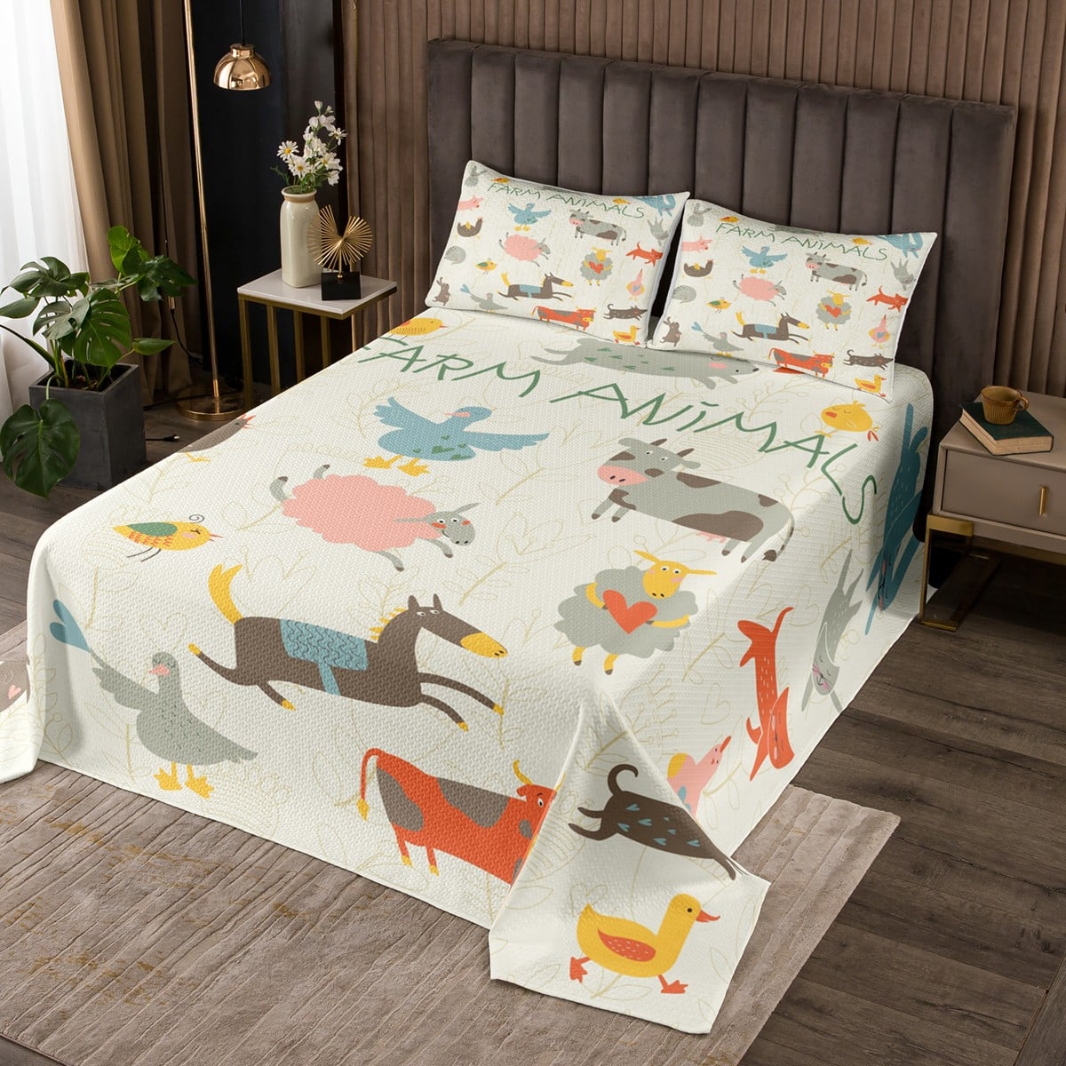 Funny Animal Bedspread Twin Size Cute Duck Rabbit Pig Quilt Set, Farm ...