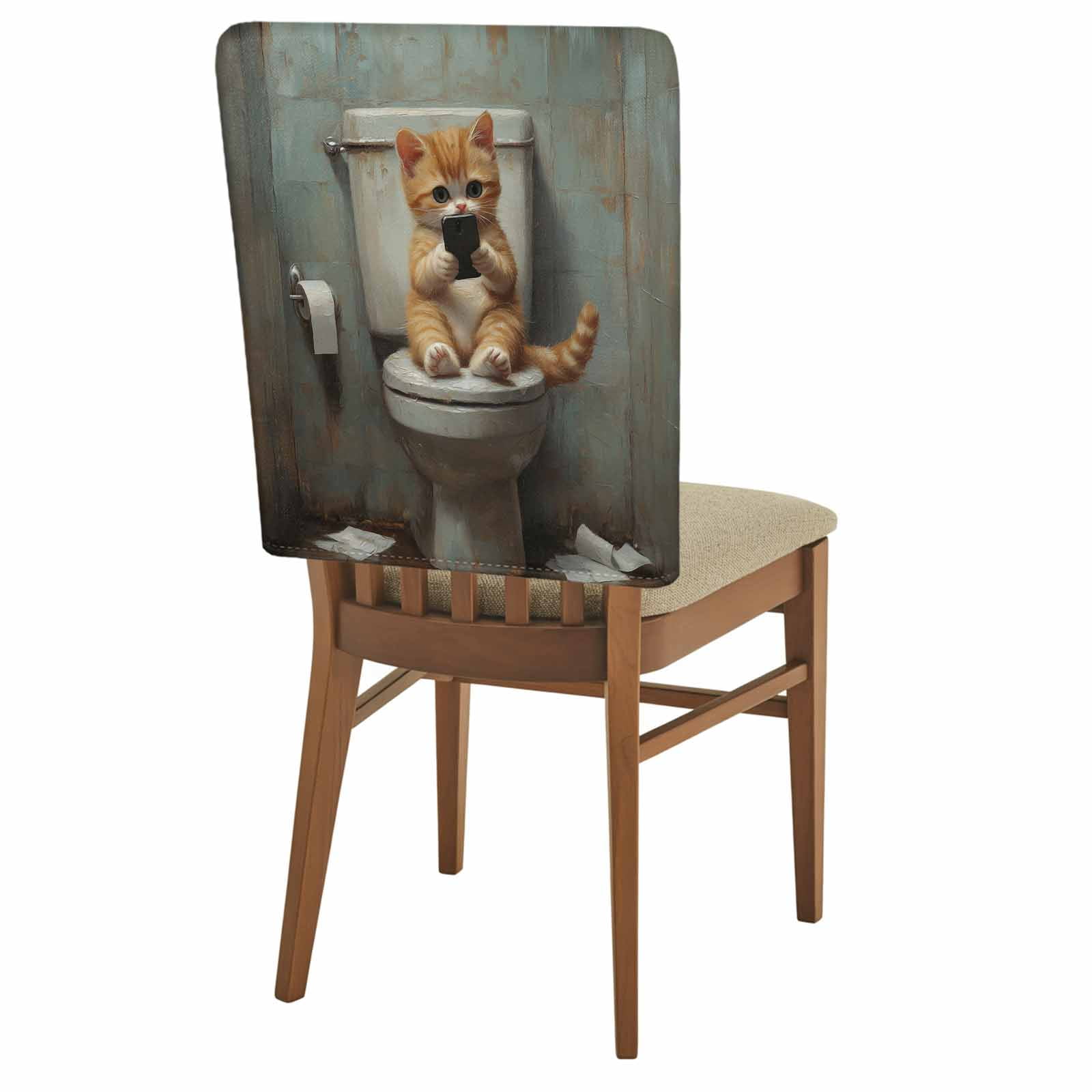 Funny Animal Chair Back Covers Set of 6, Kitten Sitting on Toilet ...