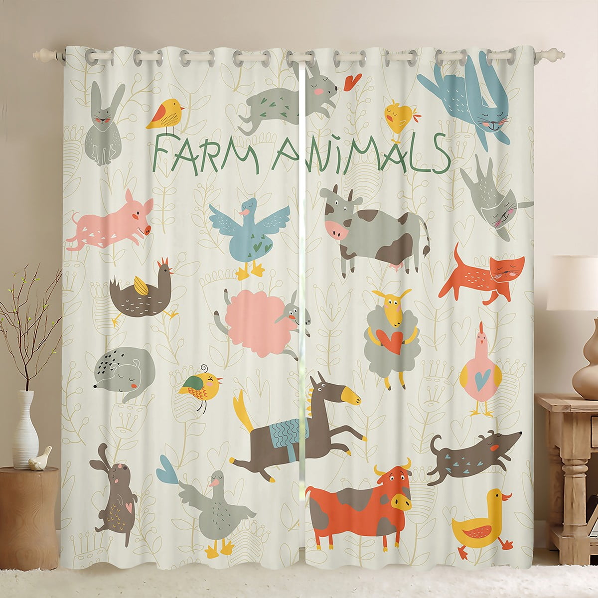 Funny Animal Curtains & Drapes Cute Duck Rabbit Pig Blackout Curtains ...