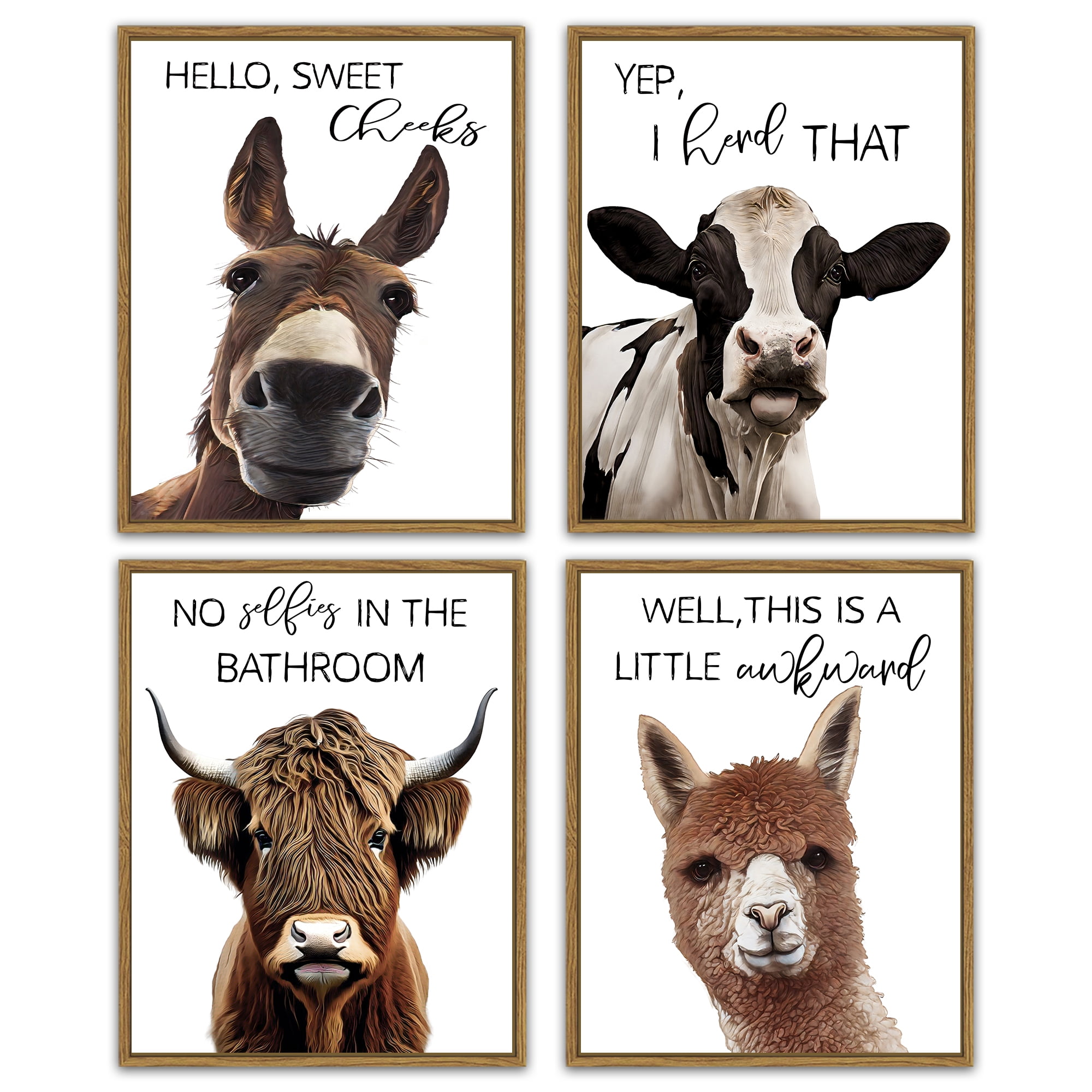 Funny Animal Cute Bathroom Signs Rustic Canvas Painting Farmhouse