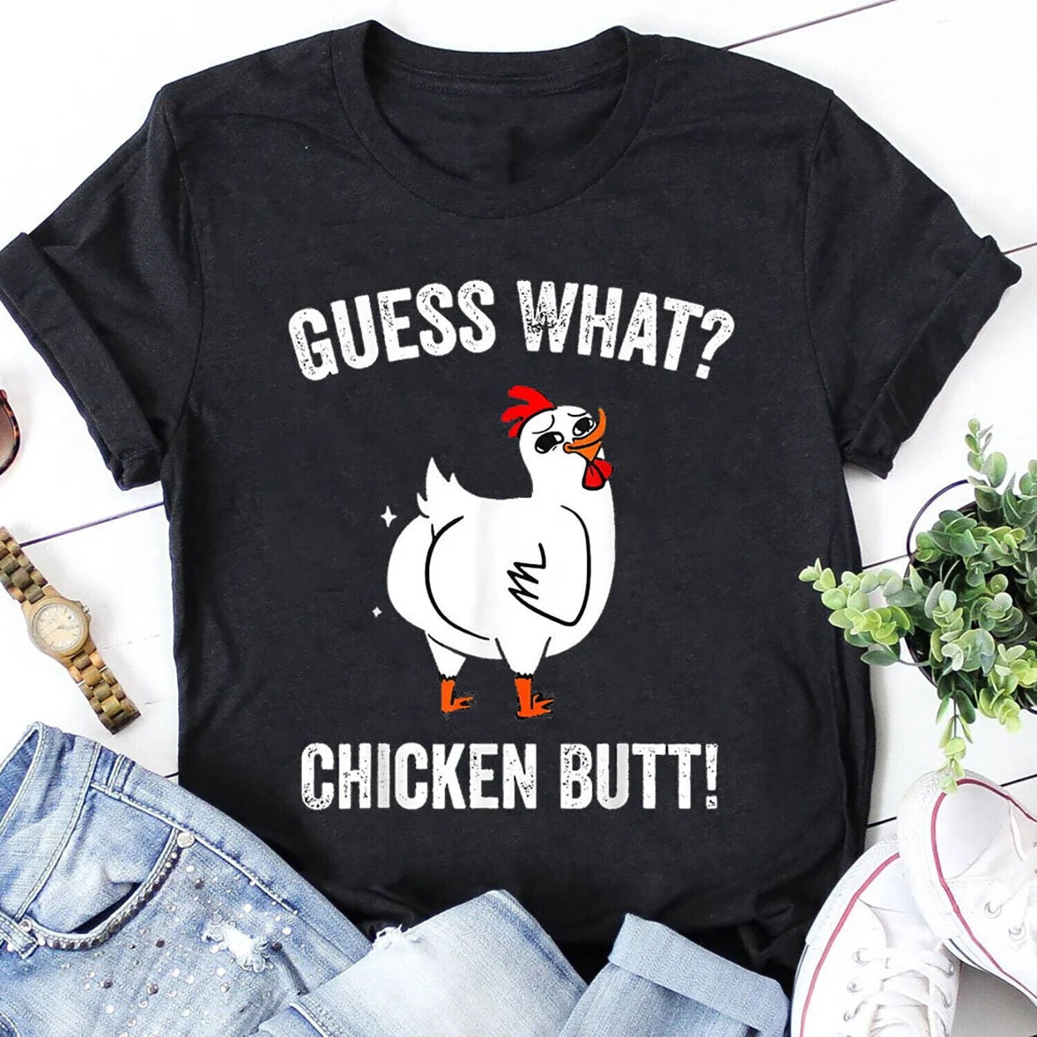 Funny Animal Guess What Chicken Butt Cute Chickens Buffs Tshirt Gift ...
