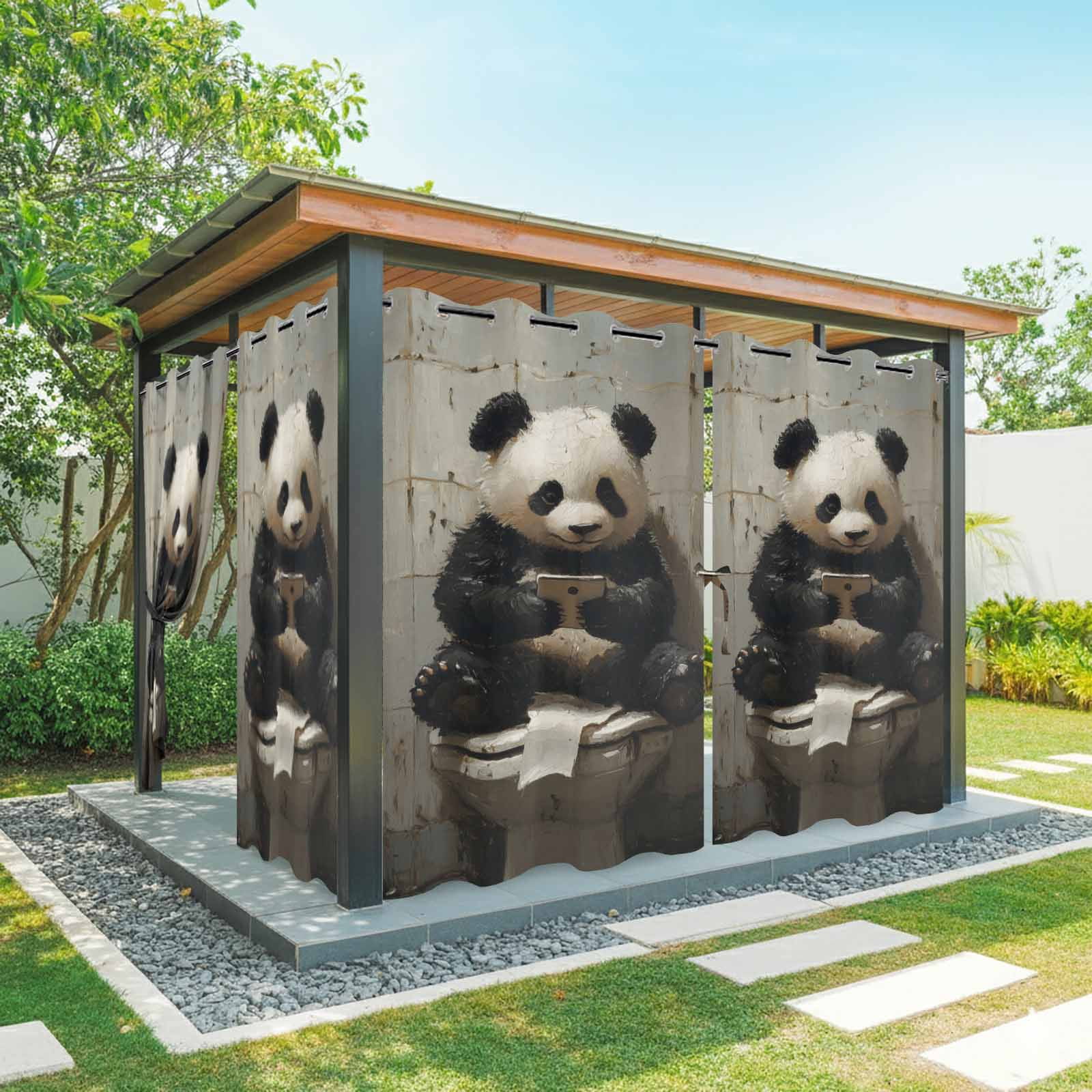 Funny Animal Outdoor Curtains for Patio Waterproof, Panda Sitting on ...
