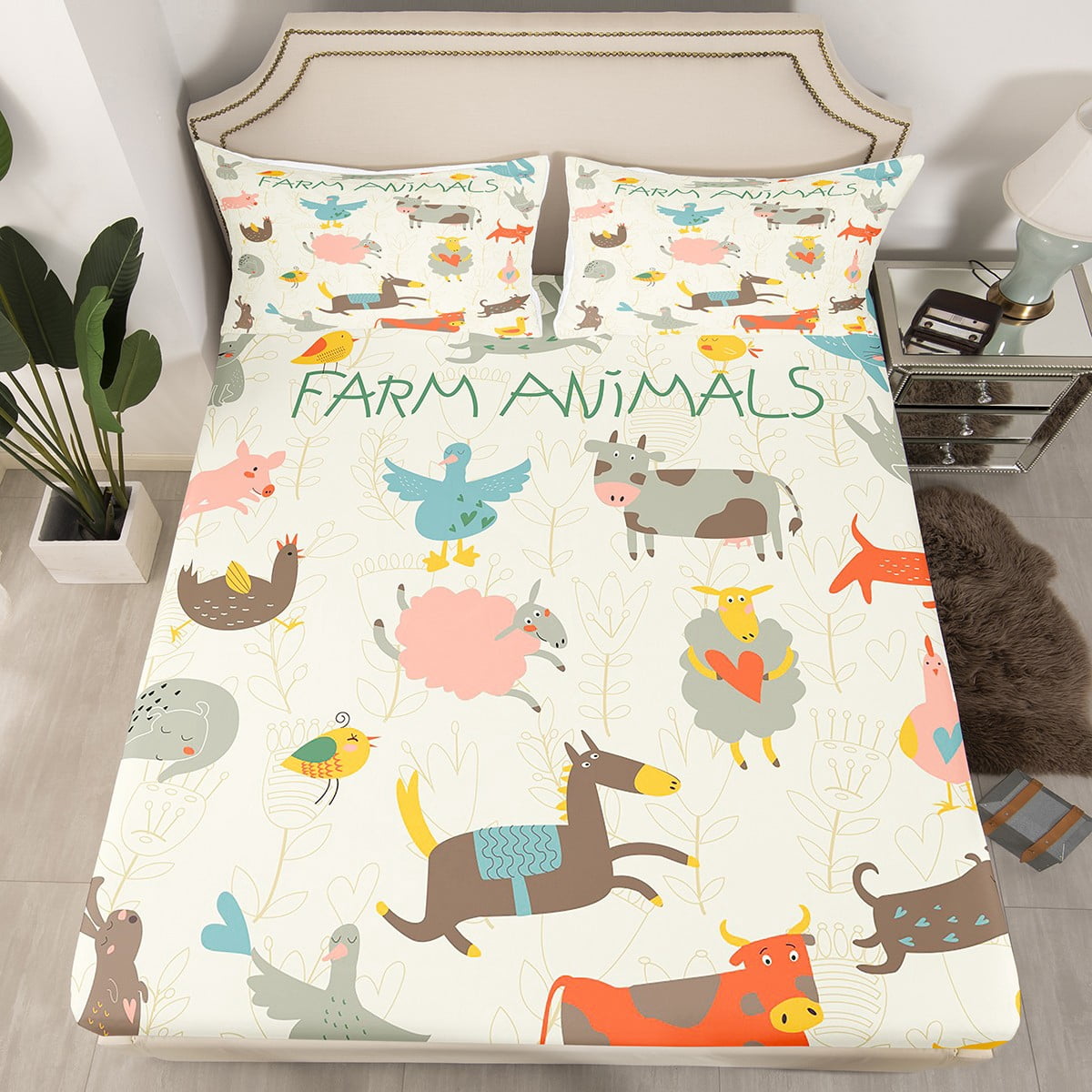 Funny Animal Queen Sheets Cute Duck Rabbit Pig Bed Sheets, Farm Animal ...