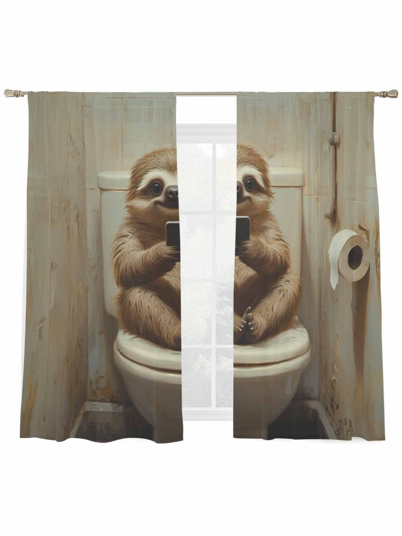 Funny Animal Sheer Curtains 63 inches Long 2 Panels Set Sloth Sitting ...