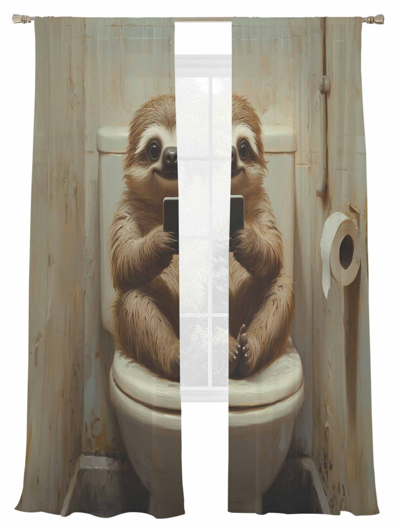 Funny Animal Sheer Curtains 96 inches Long 2 Panels Set Sloth Sitting ...
