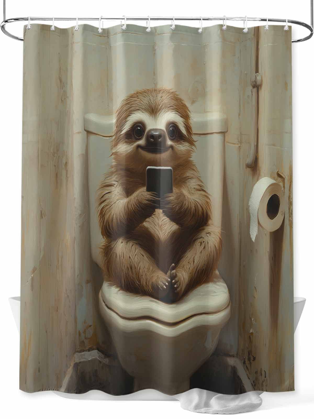 Funny Animal Shower Curtain, Sloth Sitting on Toilet Sloth Playing ...