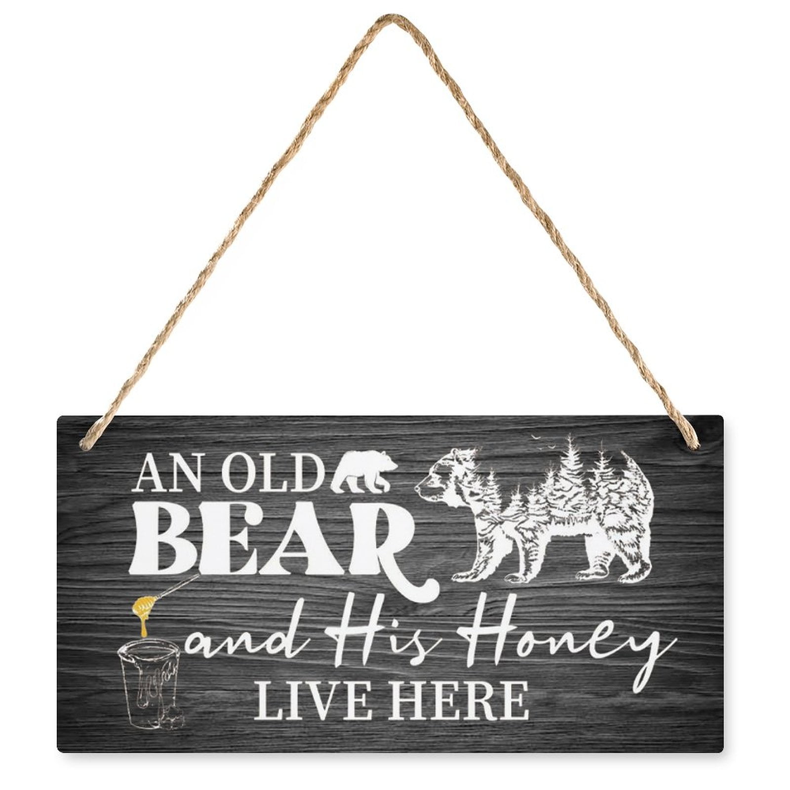 Funny Animal Theme Wood Decor Sign, Old Bear And His Honey Live Here ...