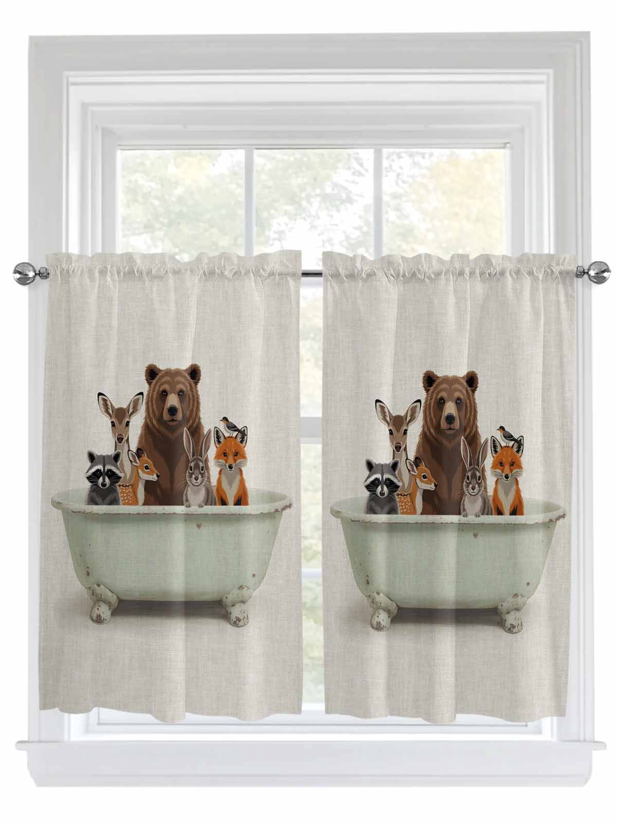 Funny Animals 2 Panel Kitchen Curtains for Windows, Woodland Bathtub ...