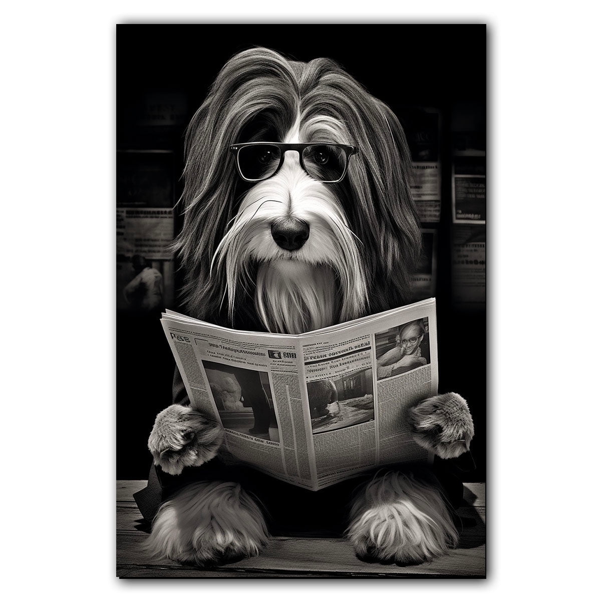 Funny Animals Canvas Wall Art, Beagle Dog Read Newspaper on Toilet in ...