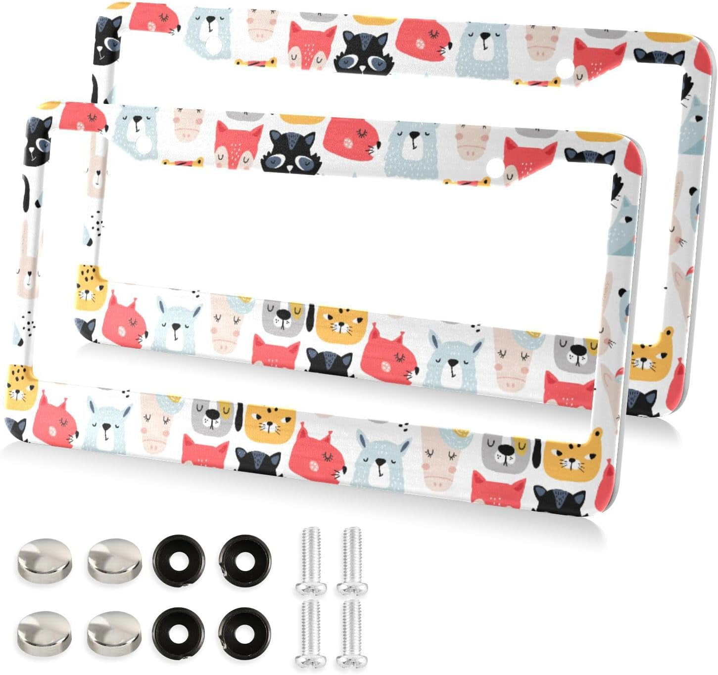 Funny Animals Face License Plate Frame - 2 Pack Universal Stainless ...