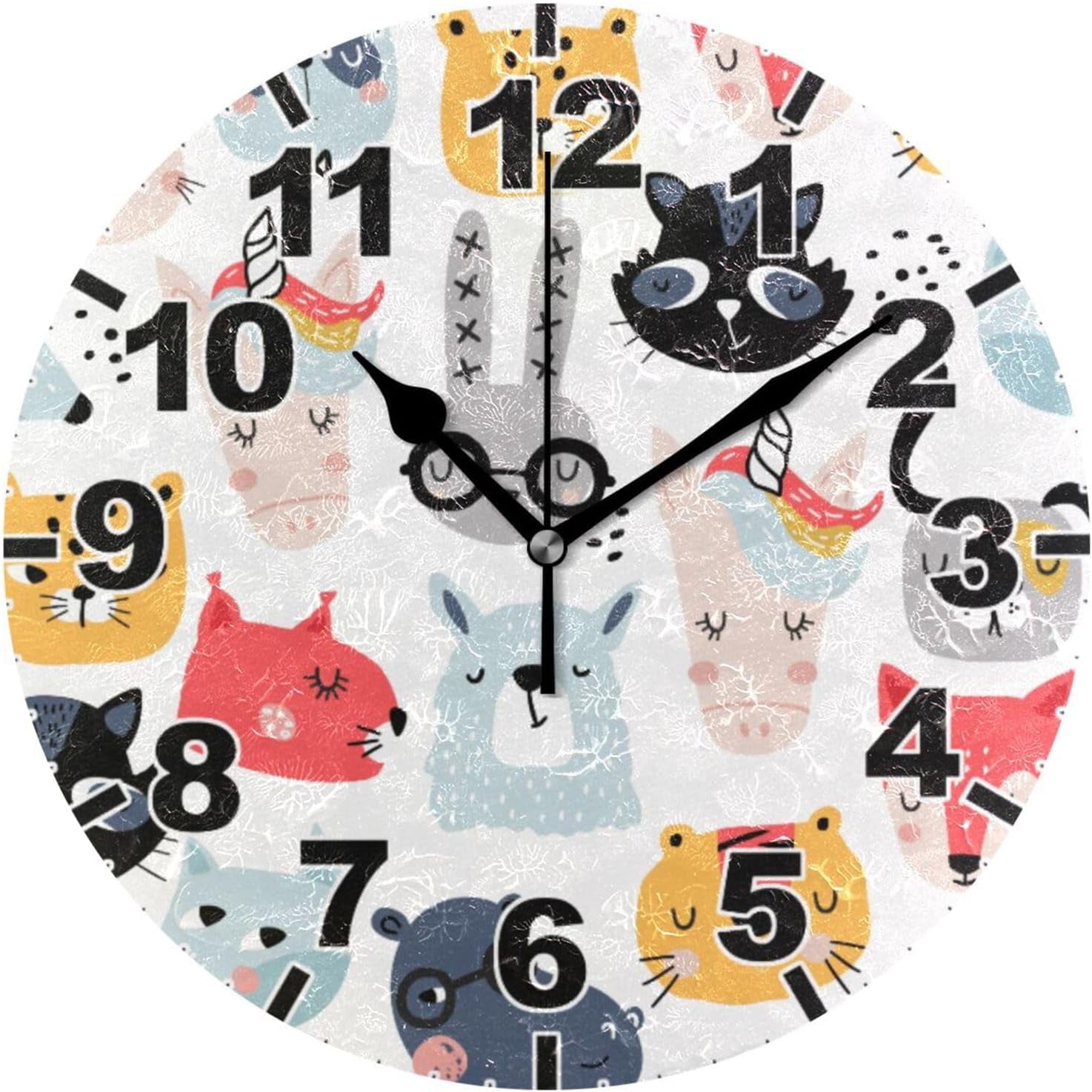 Funny Animals Face Round Wall Clock, Battery Operated Silent Non ...