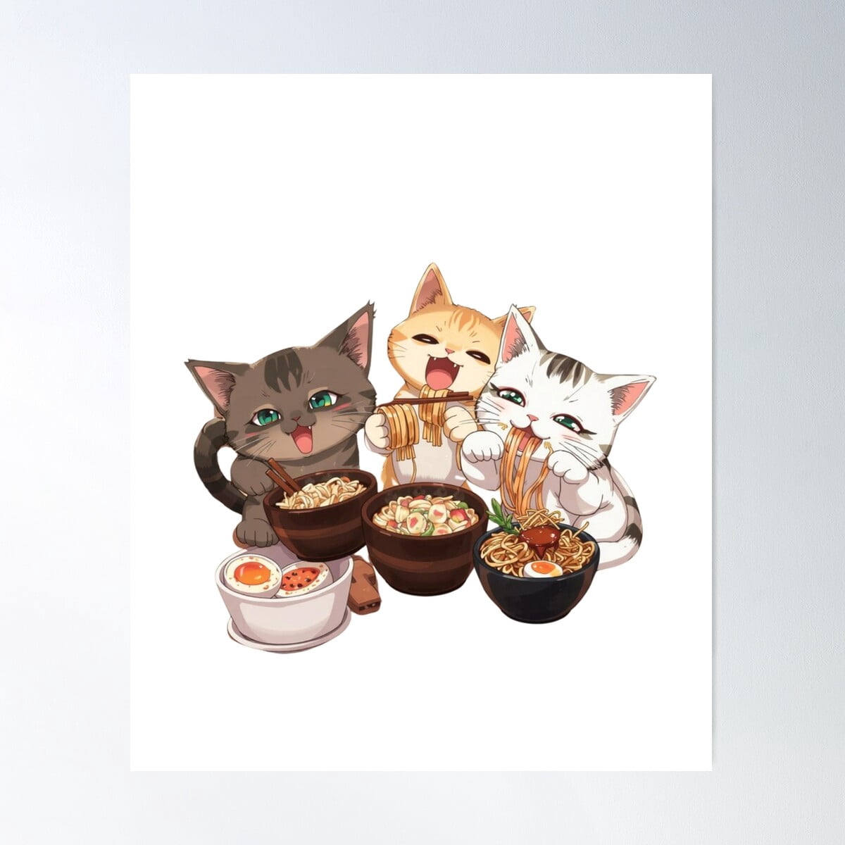 Funny Anime Cats Eating Ramen Poster Wall Art, Modern Wall Decor For ...
