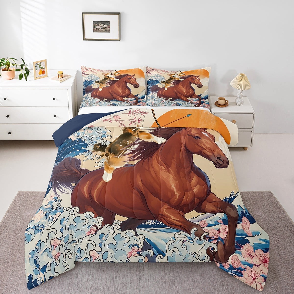 Funny Anime Twin Bedding Sets Corgi Riding Horse Comforter Set ...